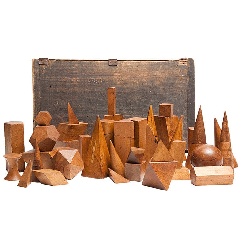 Wooden Box With Inside 51 Solid Wood Geometric Models For Teachi at 1stDibs