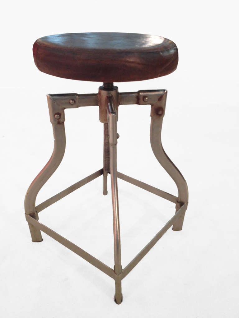 Adjustable Chromed Metal Stools With Padded Leather Top. at 1stDibs