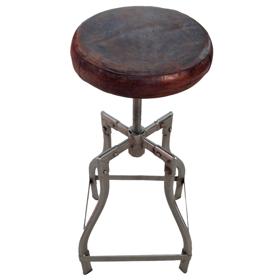 Adjustable Chromed Metal Stools With Padded Leather Top. at 1stDibs