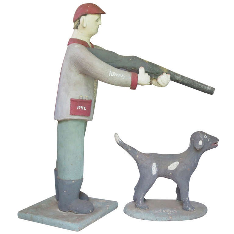 Documented Folk Art Hunter with Dog at 1stdibs