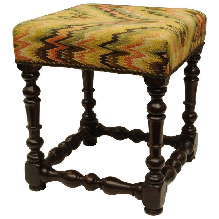 Charming Late 17th Century Walnut Stool at 1stDibs