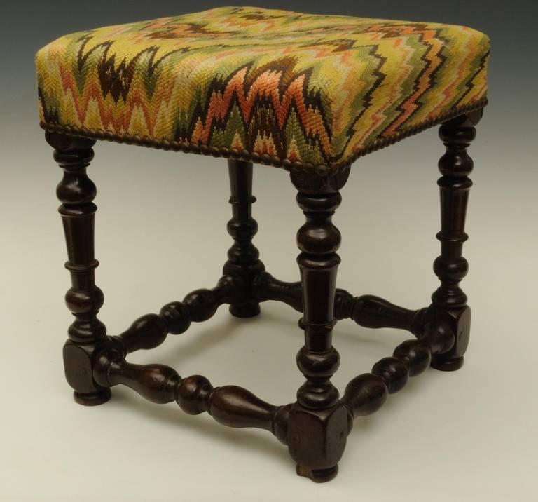 Charming Late 17th Century Walnut Stool at 1stDibs