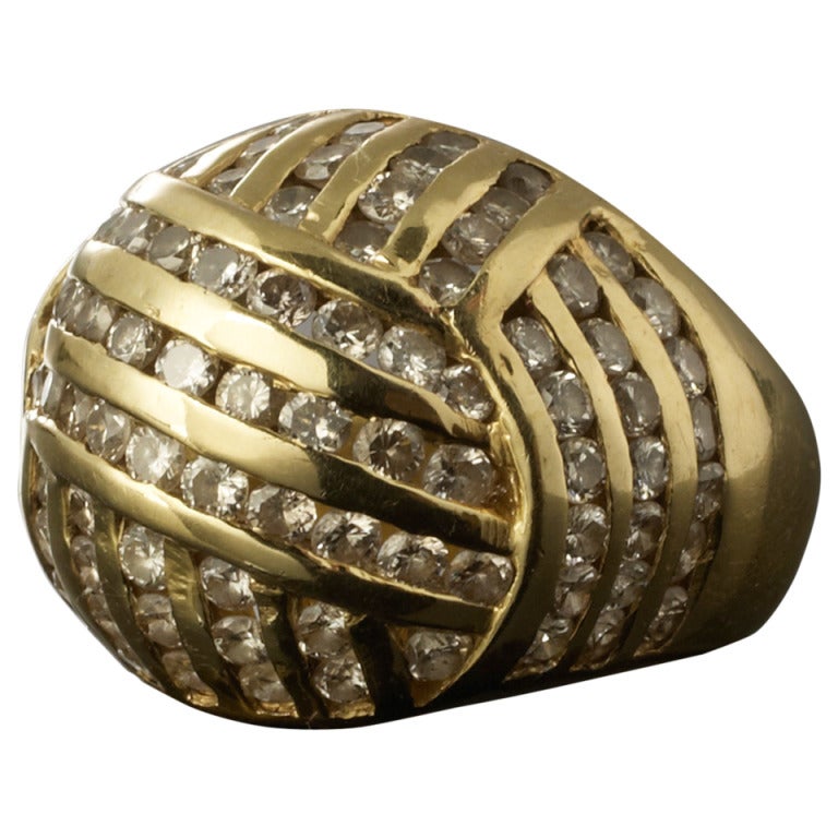Diamond Yellow Gold Bombe Ring For Sale at 1stDibs