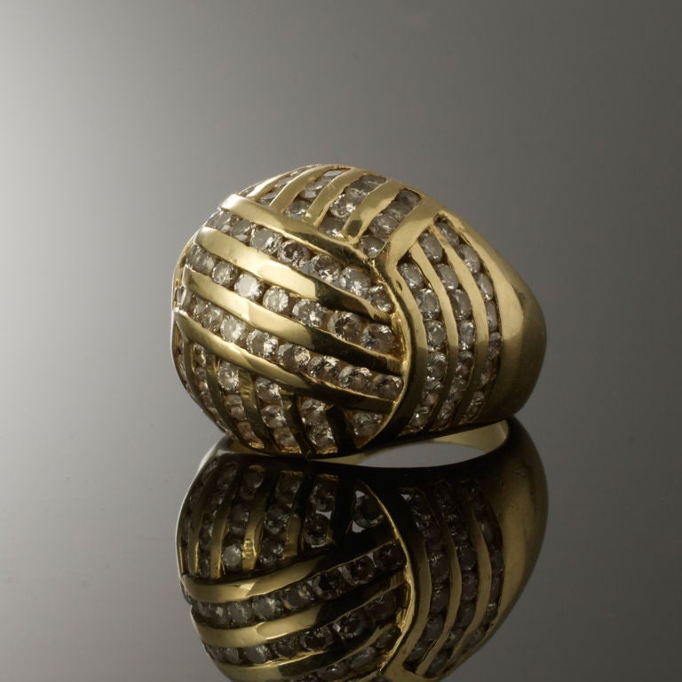 Diamond Yellow Gold Bombe Ring For Sale at 1stDibs