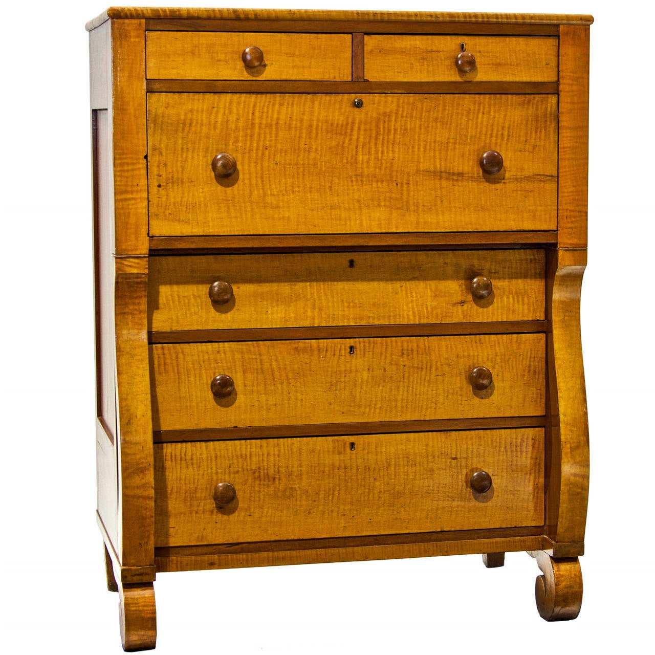 Early 19th Century American Empire Chest with Secretaire Drawer at 1stDibs