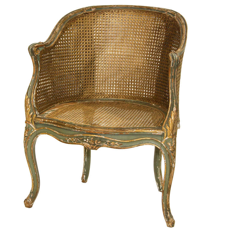 Louis XV Painted Double Cane Back Corner Chair at 1stDibs