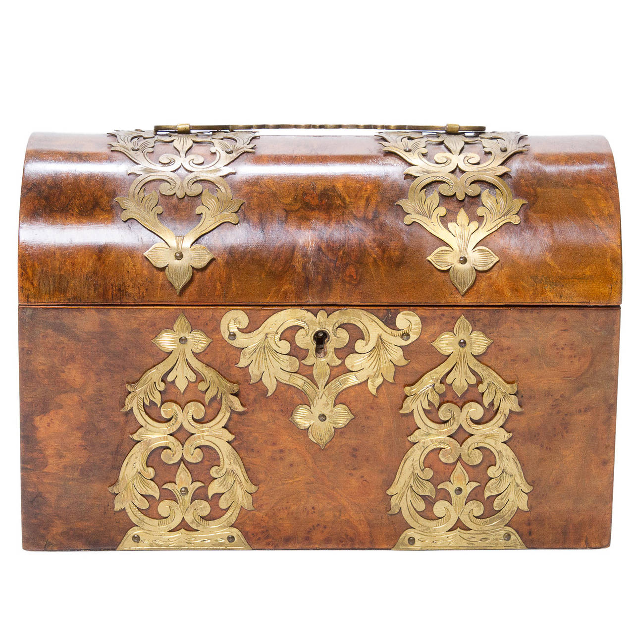 19th Century English Dome Top Tea Caddy with Brass Mounts at 1stDibs