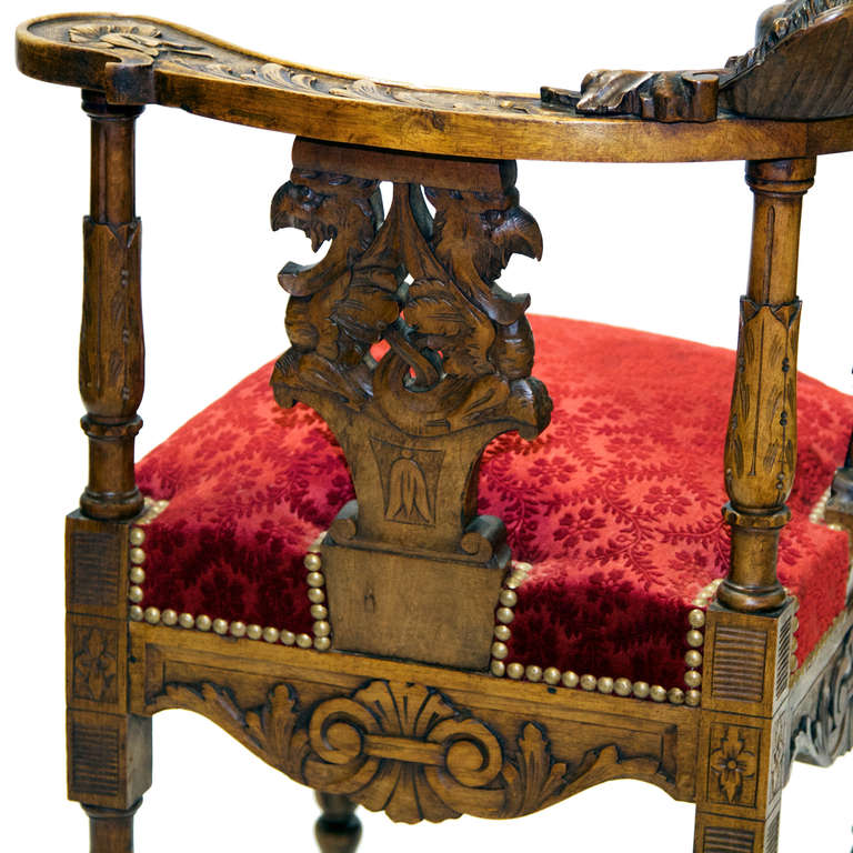 19th Century French Renaissance Carved Walnut Corner Chairs at 1stDibs