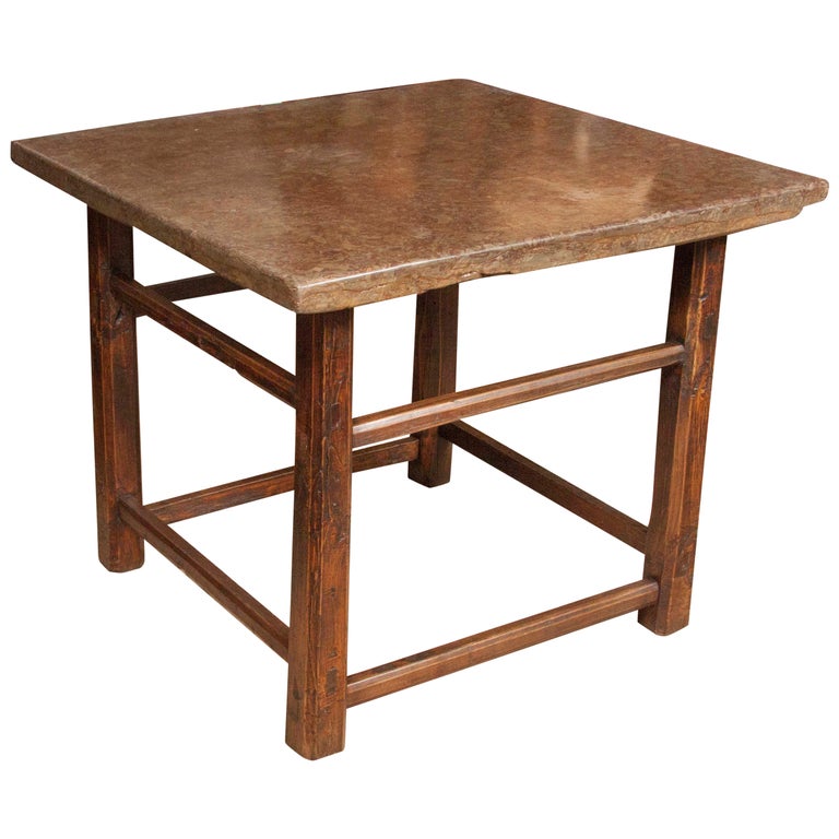 Square Stone-Topped Elmwood Table at 1stDibs