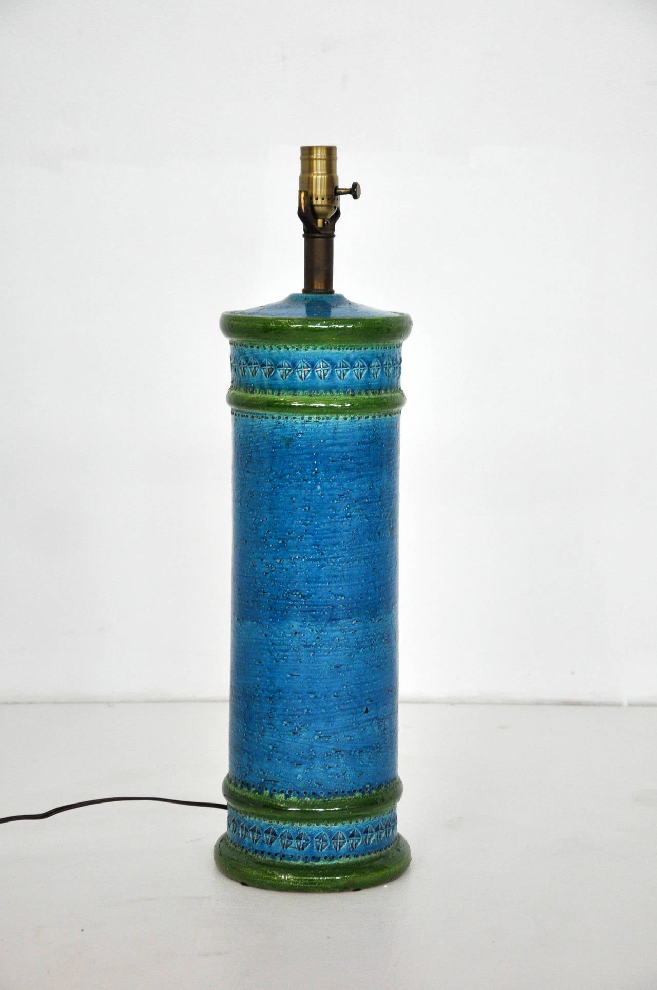 Italian Blue Green Ceramic Lamp by Bitossi for Raymor For Sale at 1stDibs