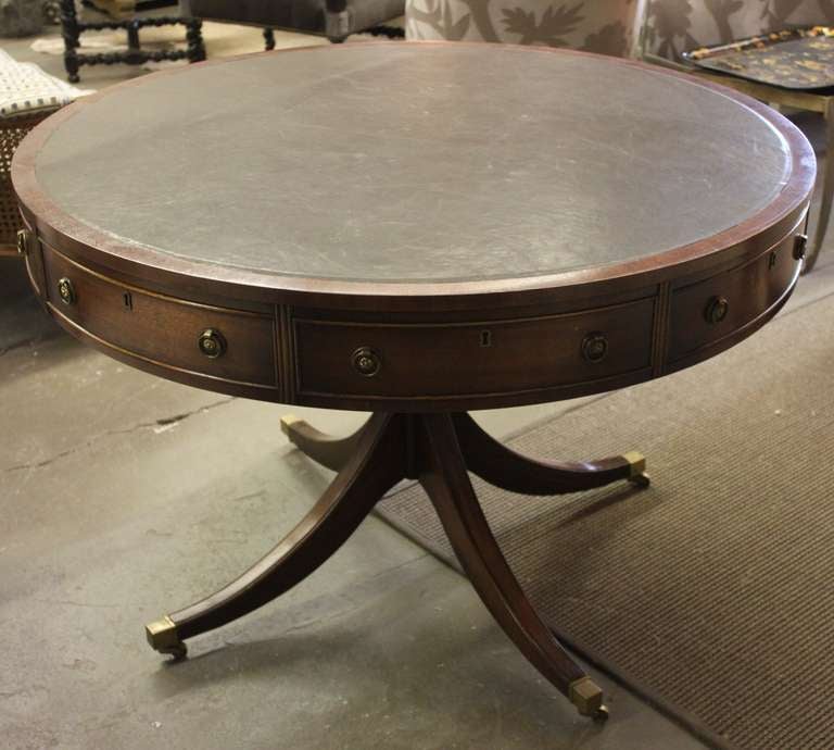 Large Center Hall Library Leather Top Swivel Table at 1stDibs