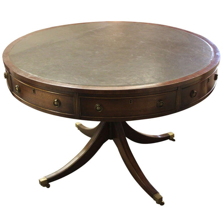 Large Center Hall Library Leather Top Swivel Table at 1stDibs