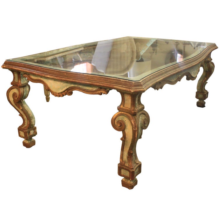 Vintage Italian Carved Painted Coffee Table at 1stDibs