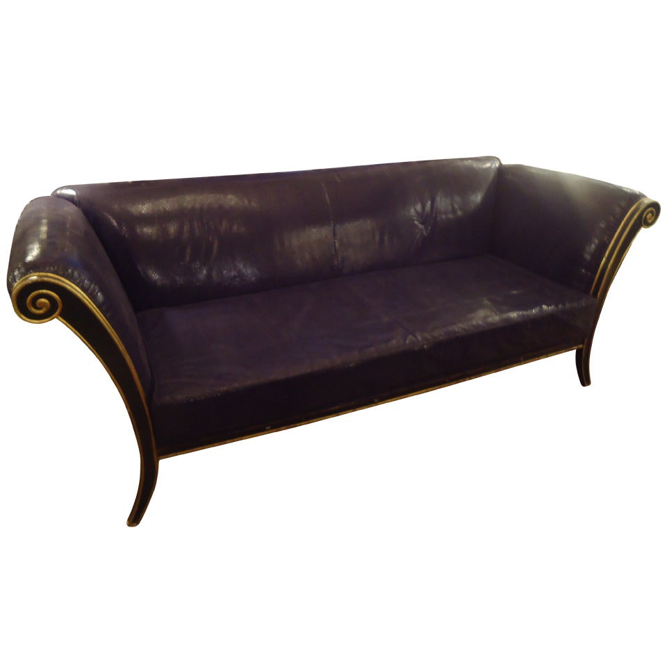 Super Sophisticated Black Faux Snakeskin Sofa at 1stDibs