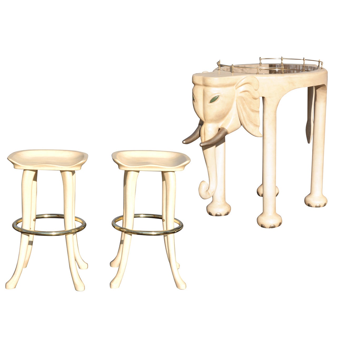 Fantastic Carved and Painted Wood Elephant Bar and Stools at 1stDibs