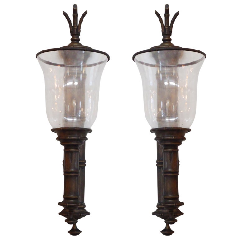 Pair of Very Large Brass Faux Bamboo Sconces at 1stDibs
