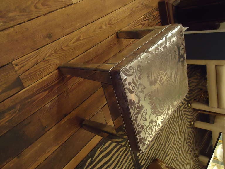 Vintage Mirrored Ottoman with Metallic Silver Upholstery at 1stDibs