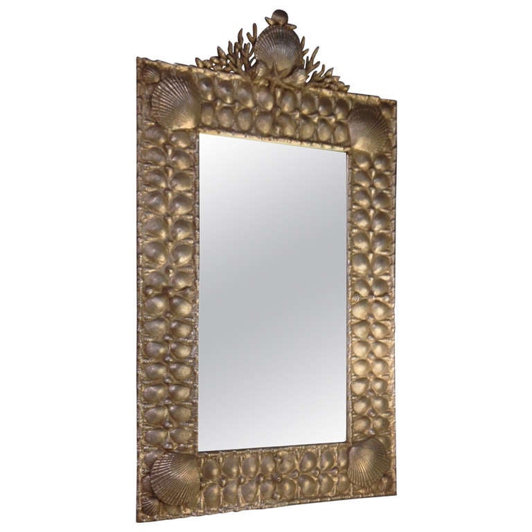 Super Glitzy Silver Leaf Shell Motif Mirror at 1stDibs