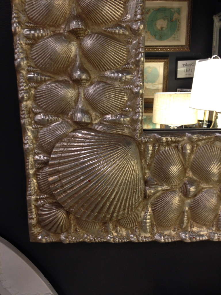 Super Glitzy Silver Leaf Shell Motif Mirror at 1stDibs