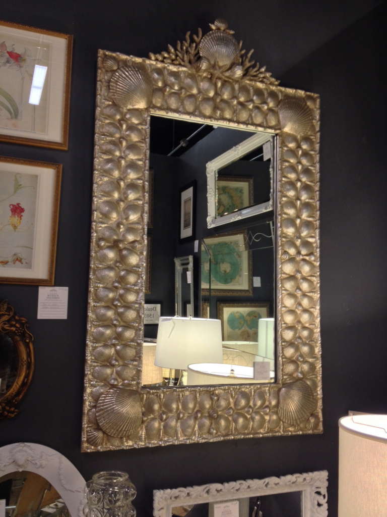Super Glitzy Silver Leaf Shell Motif Mirror at 1stDibs
