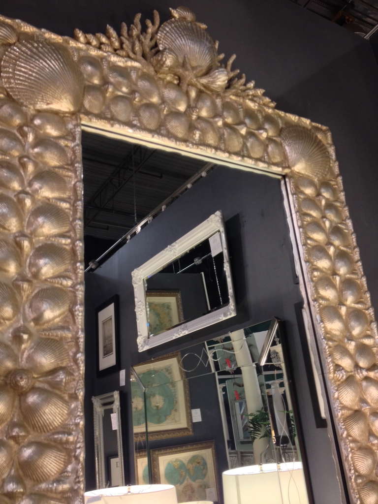 Super Glitzy Silver Leaf Shell Motif Mirror at 1stDibs