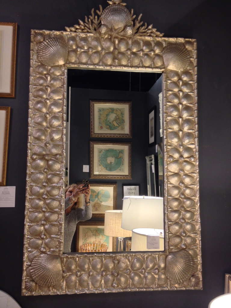 Super Glitzy Silver Leaf Shell Motif Mirror at 1stDibs