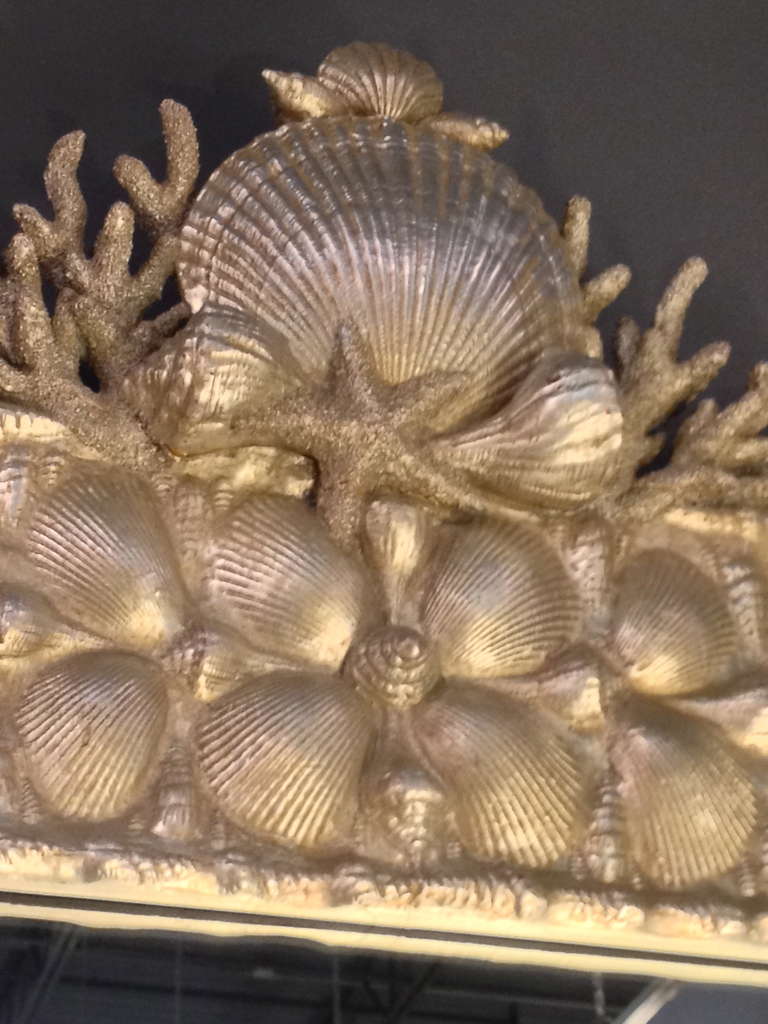 Super Glitzy Silver Leaf Shell Motif Mirror at 1stDibs