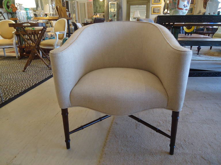 Very Refined Pair of Herringbone Tub Shaped Club Chairs at 1stDibs