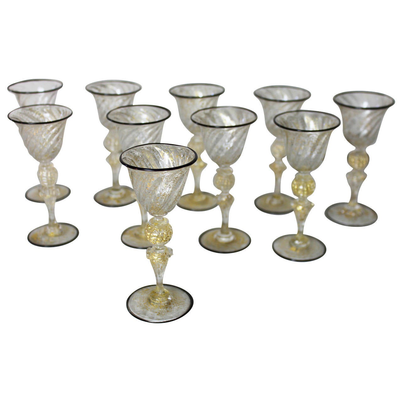 Antique Venetian Glass Sherry Glasses Set Of Ten For Sale At 1stdibs