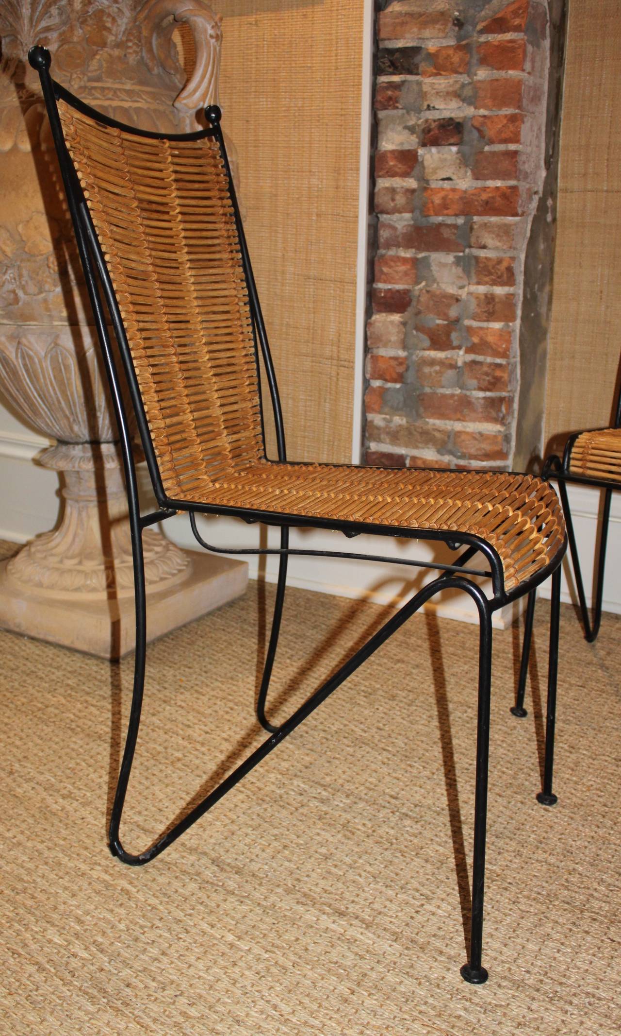 Set of Six Wrought Iron and Bamboo Dining Chairs Attributed to Ficks ...