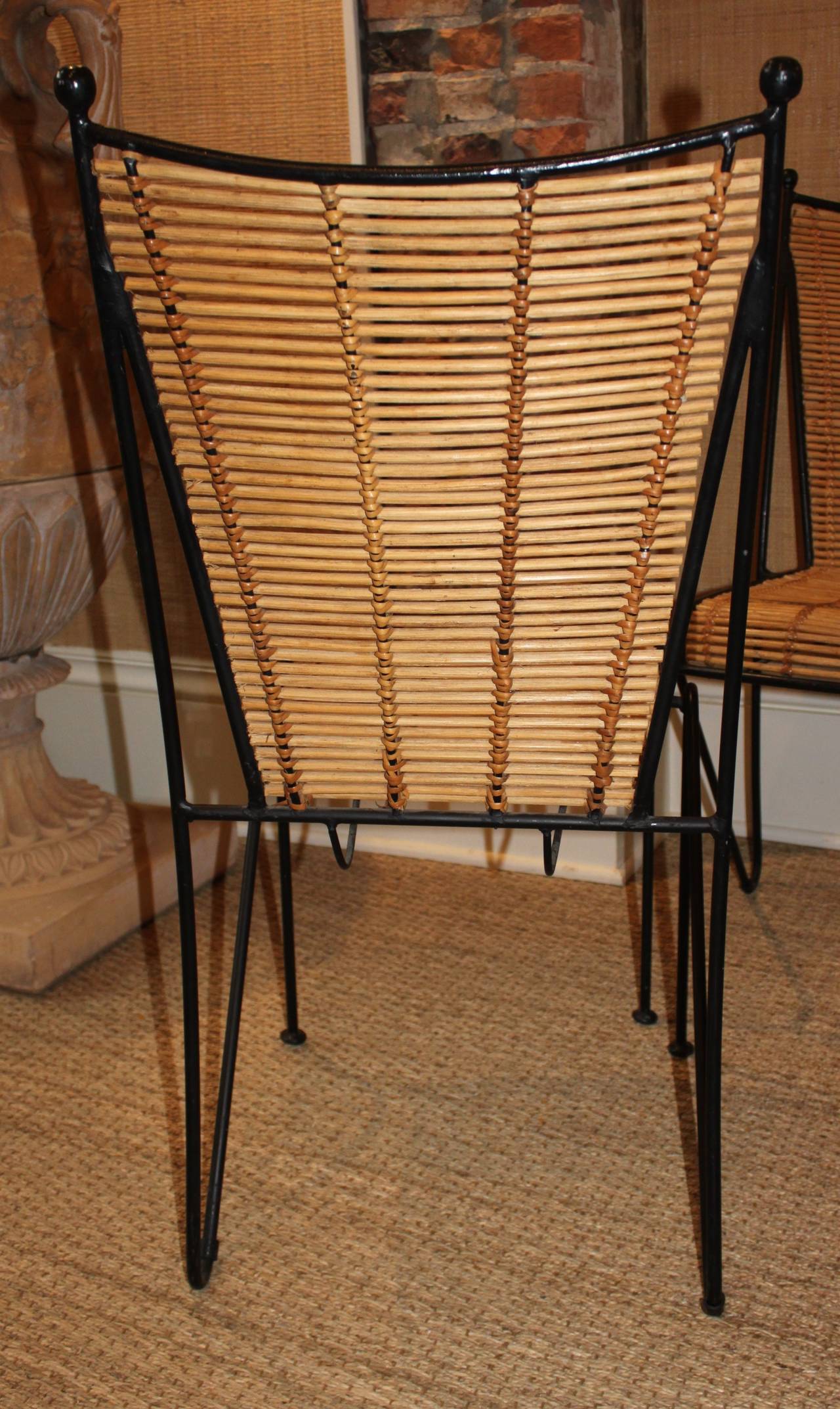 Set of Six Wrought Iron and Bamboo Dining Chairs Attributed to Ficks ...