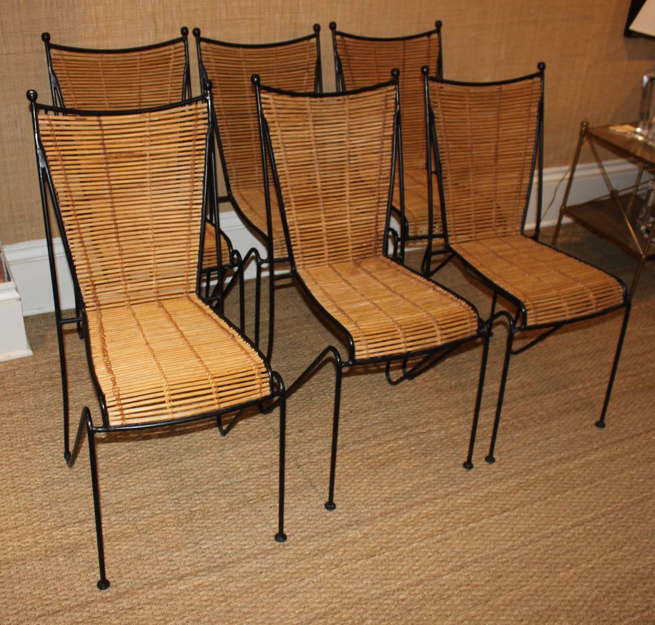 Set of Six Wrought Iron and Bamboo Dining Chairs Attributed to Ficks ...