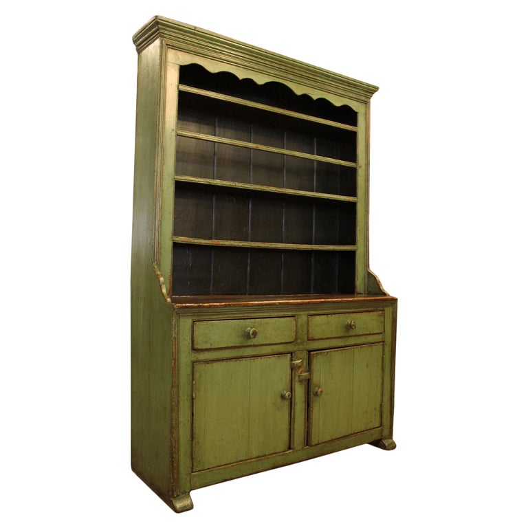 Green Painted Stepback Hutch For Sale at 1stDibs