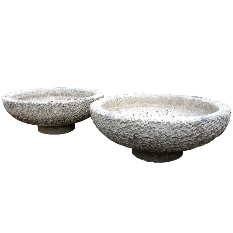 Pair of Hewn Stone Garden Basins For Sale at 1stDibs
