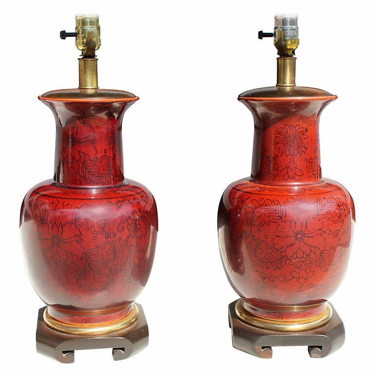 Pair of Chinese Ox Blood Porcelain Lamps at 1stDibs