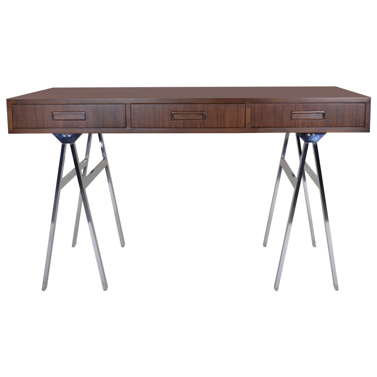 Modern Campaign Desk in Teak and Chrome at 1stDibs