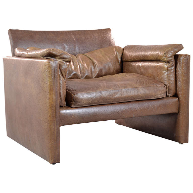 Slouchy Italian Lounge Chair in Ostrich at 1stDibs