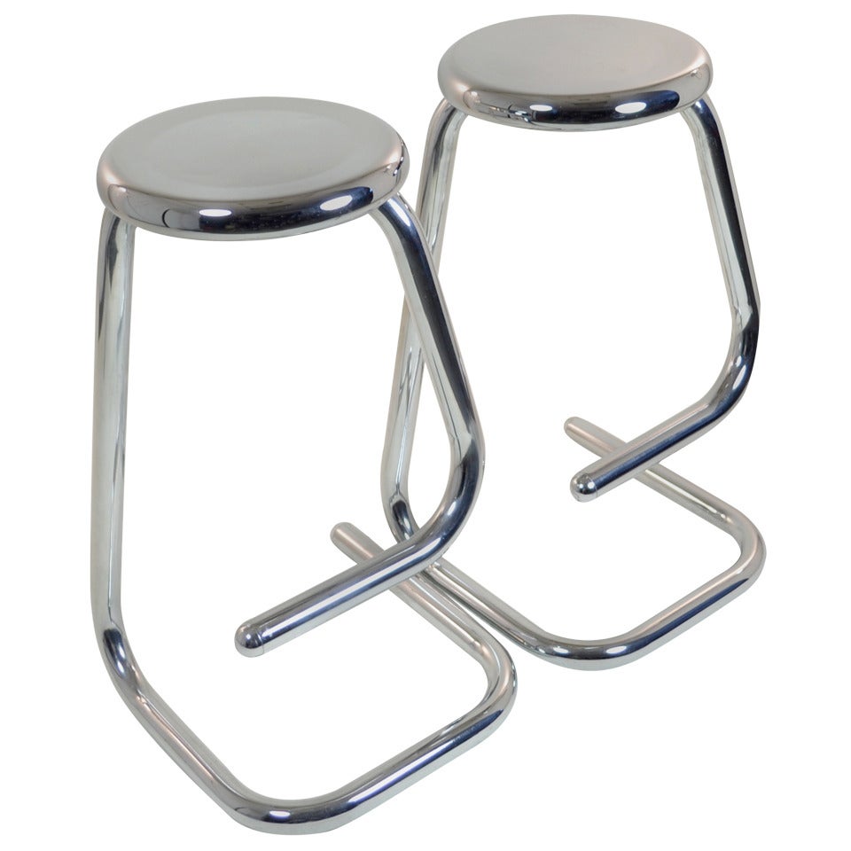 Pair of Polished Steel Bar Stools at 1stDibs