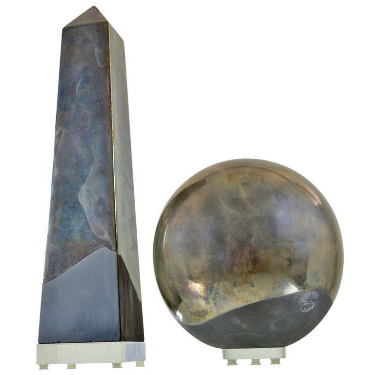 Raku Pottery Sphere and Obelisk at 1stDibs