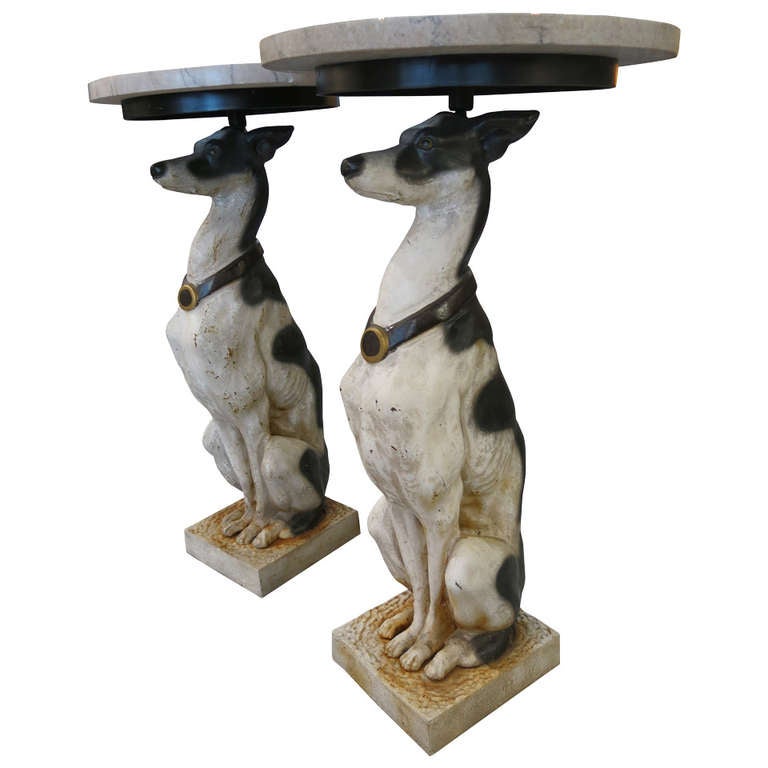 A Pair of Whimsical Cold Painted Cast Iron Whippet Side Tables at 1stDibs