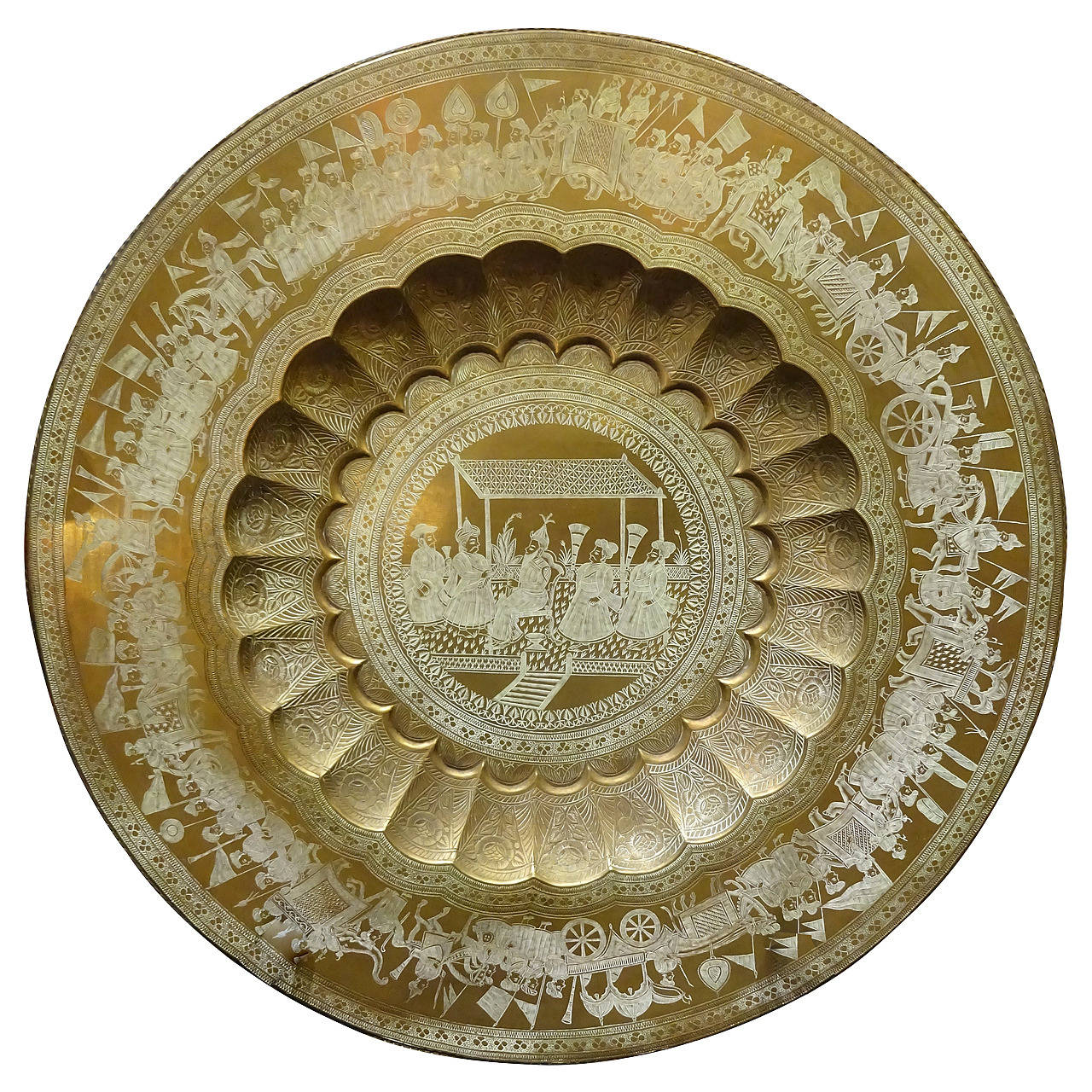 Massive Antique Indian Engraved Brass Charger at 1stDibs