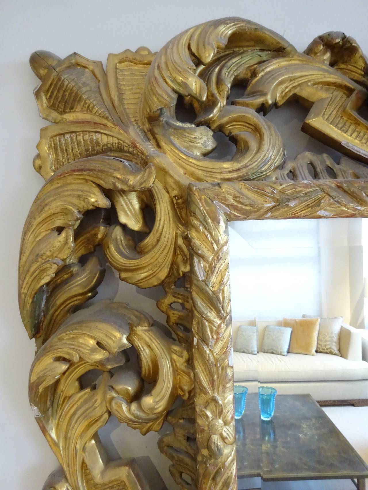 Massive Antique Carved Giltwood Mirror For Sale at 1stDibs