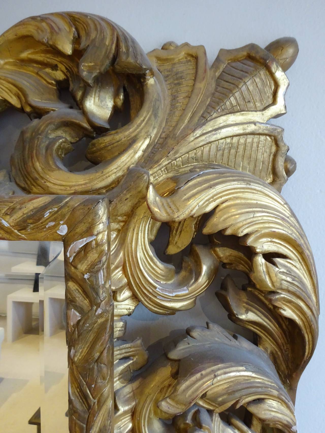 Massive Antique Carved Giltwood Mirror For Sale at 1stDibs
