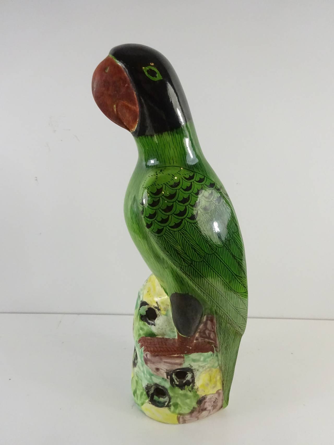 Large Pair of Chinese Export Seated Parrots at 1stDibs