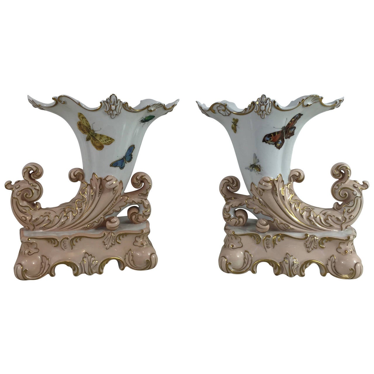 R and L Naturalistic Cornucopia Mantle Vases at 1stDibs