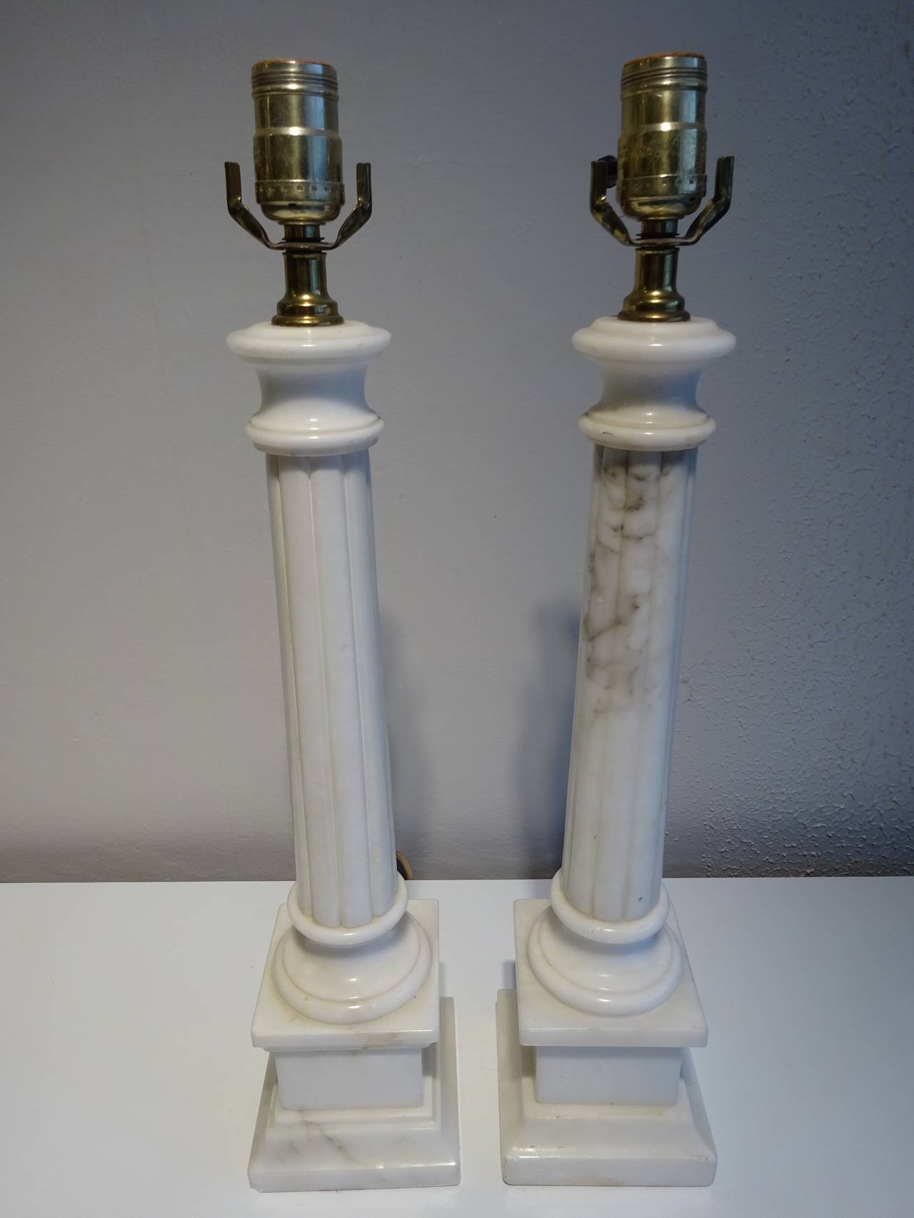 A Pair of Carrera Marble Column Lamps at 1stDibs