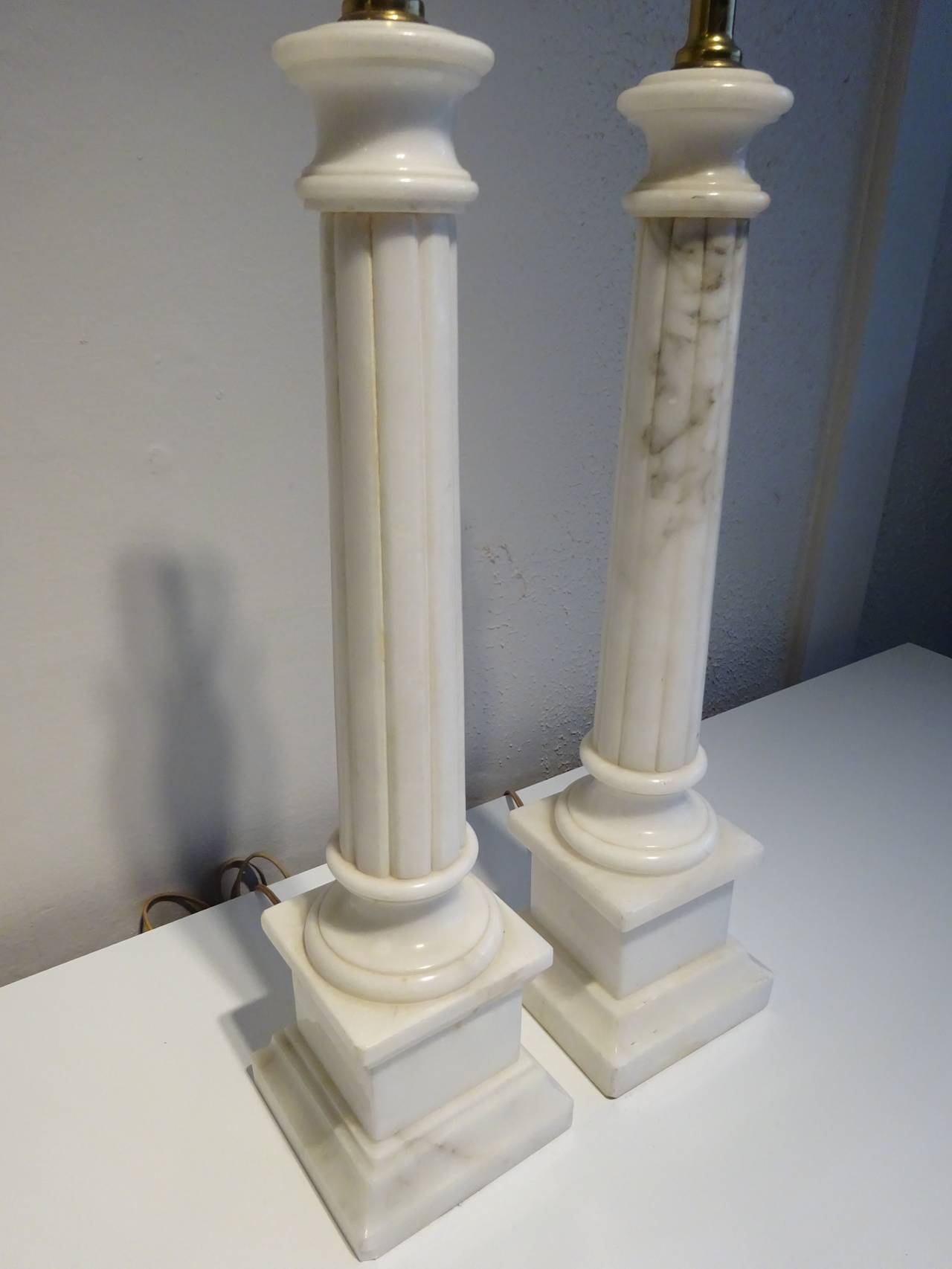 A Pair of Carrera Marble Column Lamps at 1stDibs
