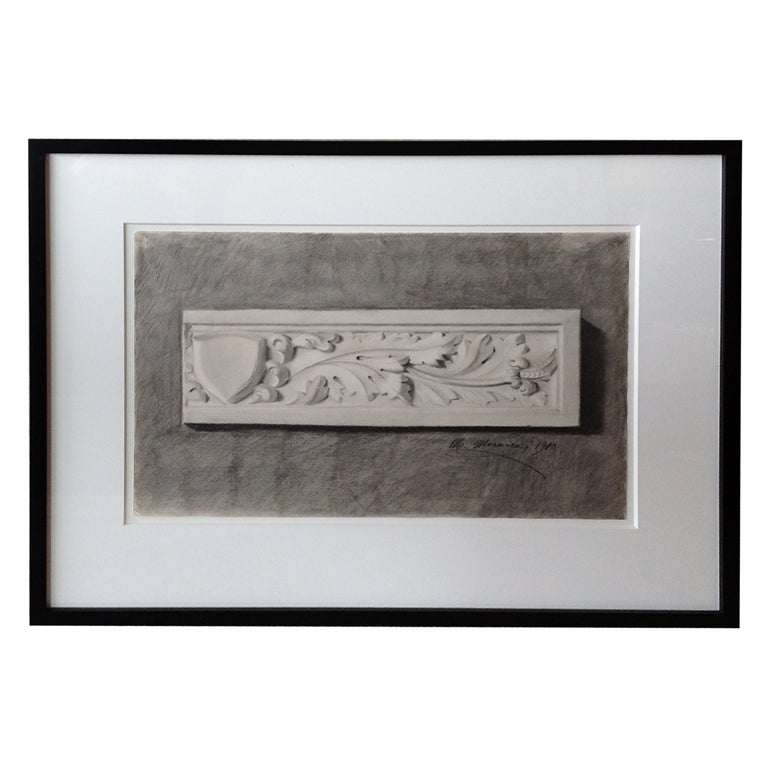 Morando Morandi Charcoal Drawing of Panel with Stemma and Leaves For ...