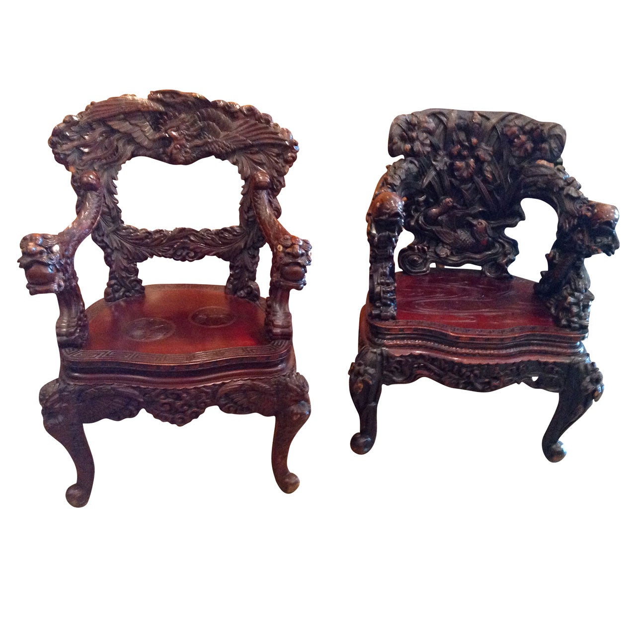 Chinese Arm Chair, Carved Rosewood Ornate, at 1stDibs