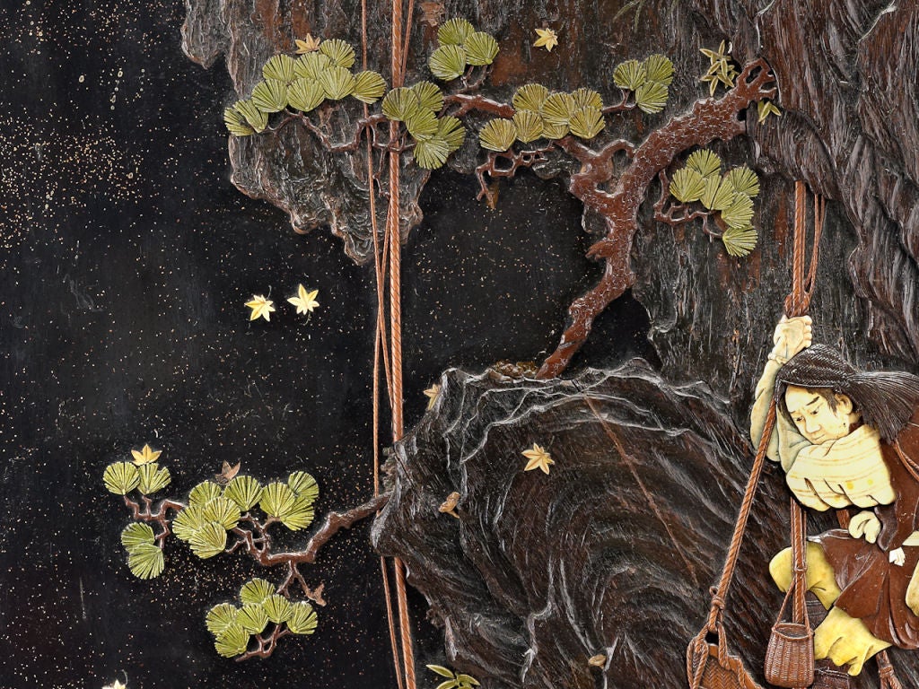 A Japanese inlaid wood panel at 1stDibs